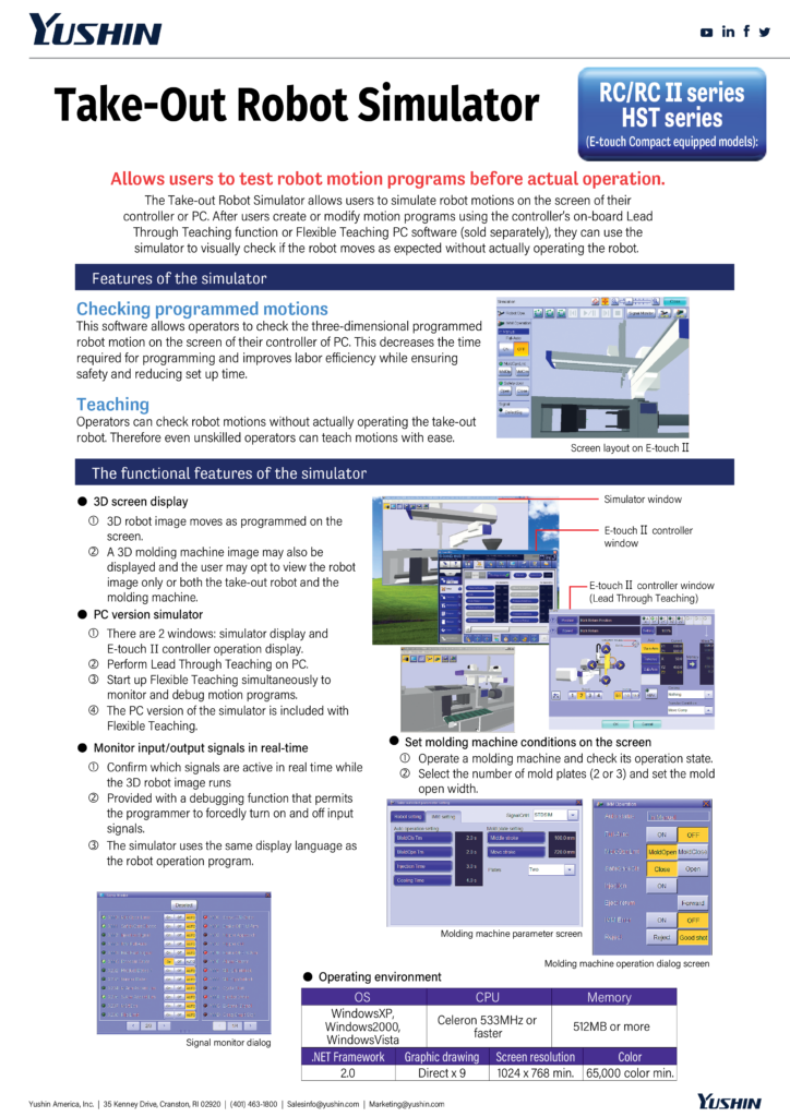 Software - Yushin - Robotic Automation for the Plastics Industry